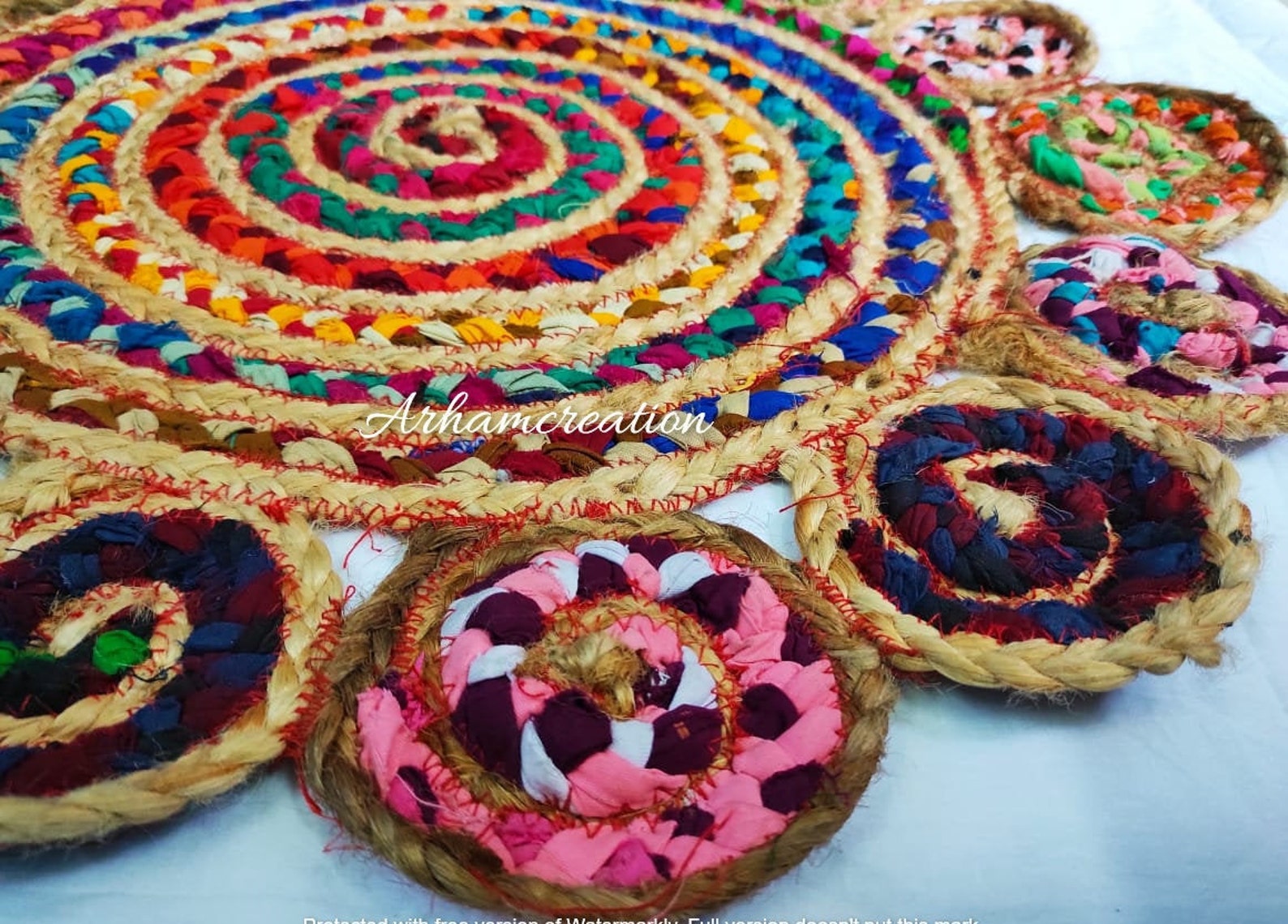Rag Rug Carpet 2X2 FEET Colorful Round Rug Floor Covering | Etsy