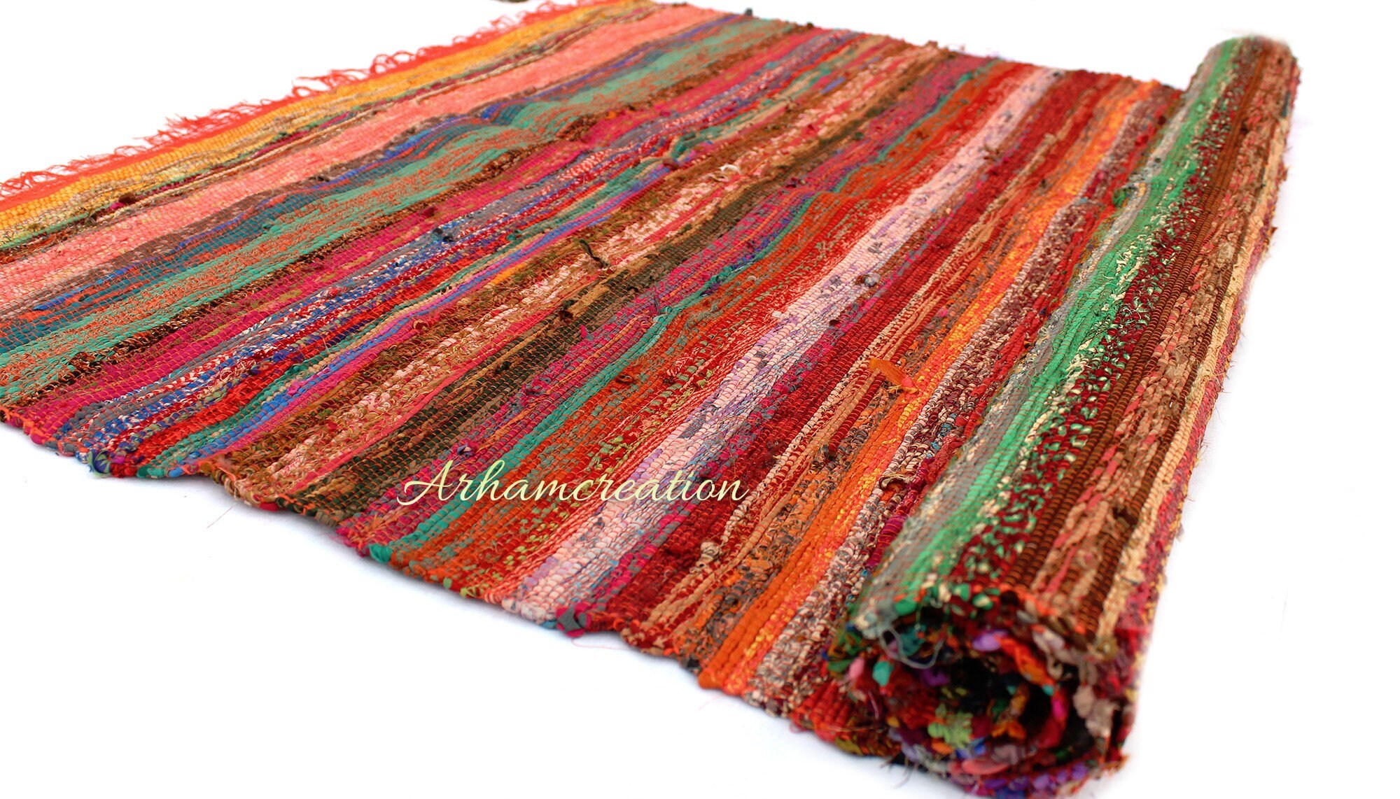 57 Feet Rug-4X6 Ft Chindi Rug Colorful Floor Carpet 3X5 Ft | Etsy