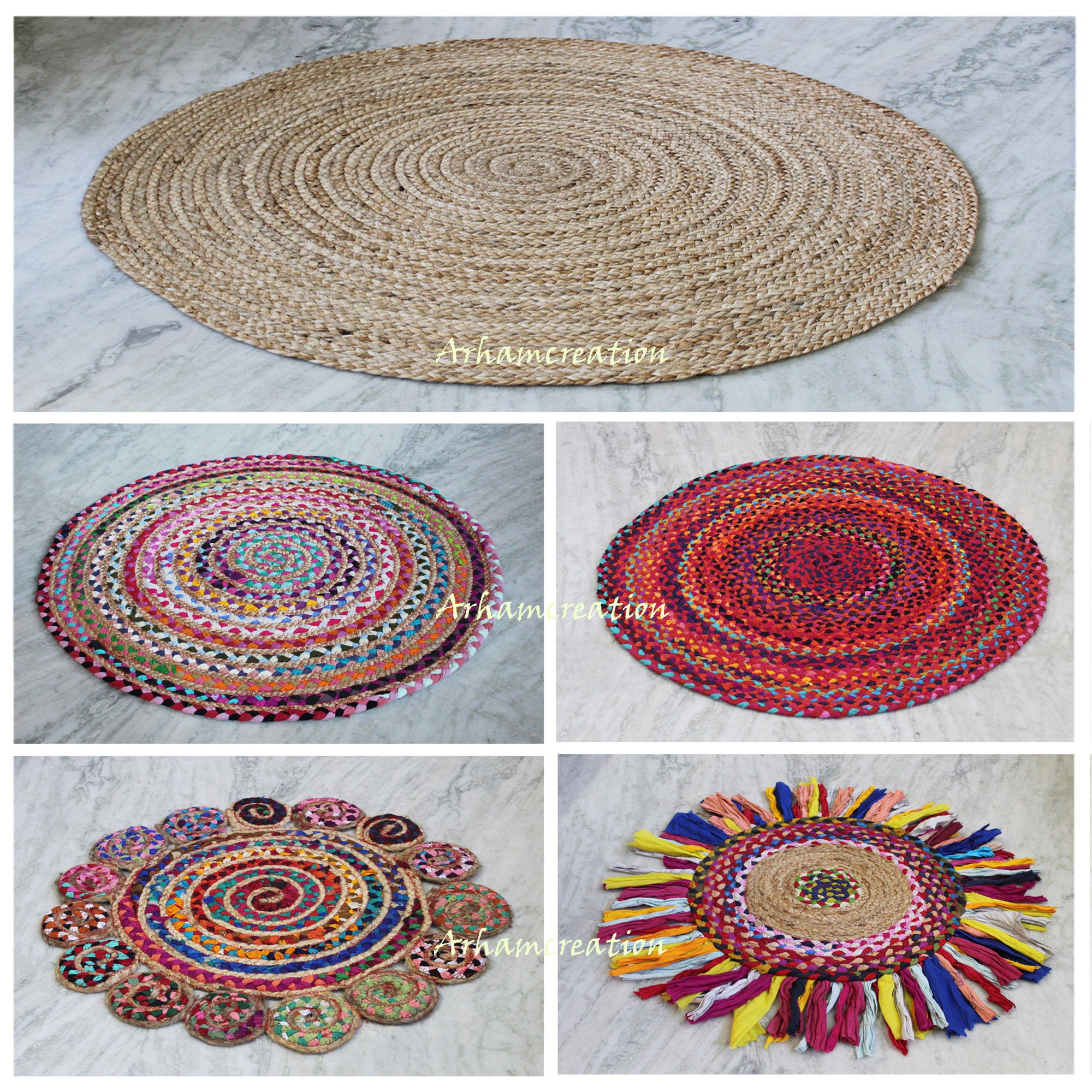 Rag Rug Carpet 2X2 FEET Colorful Round Rug Floor Covering | Etsy