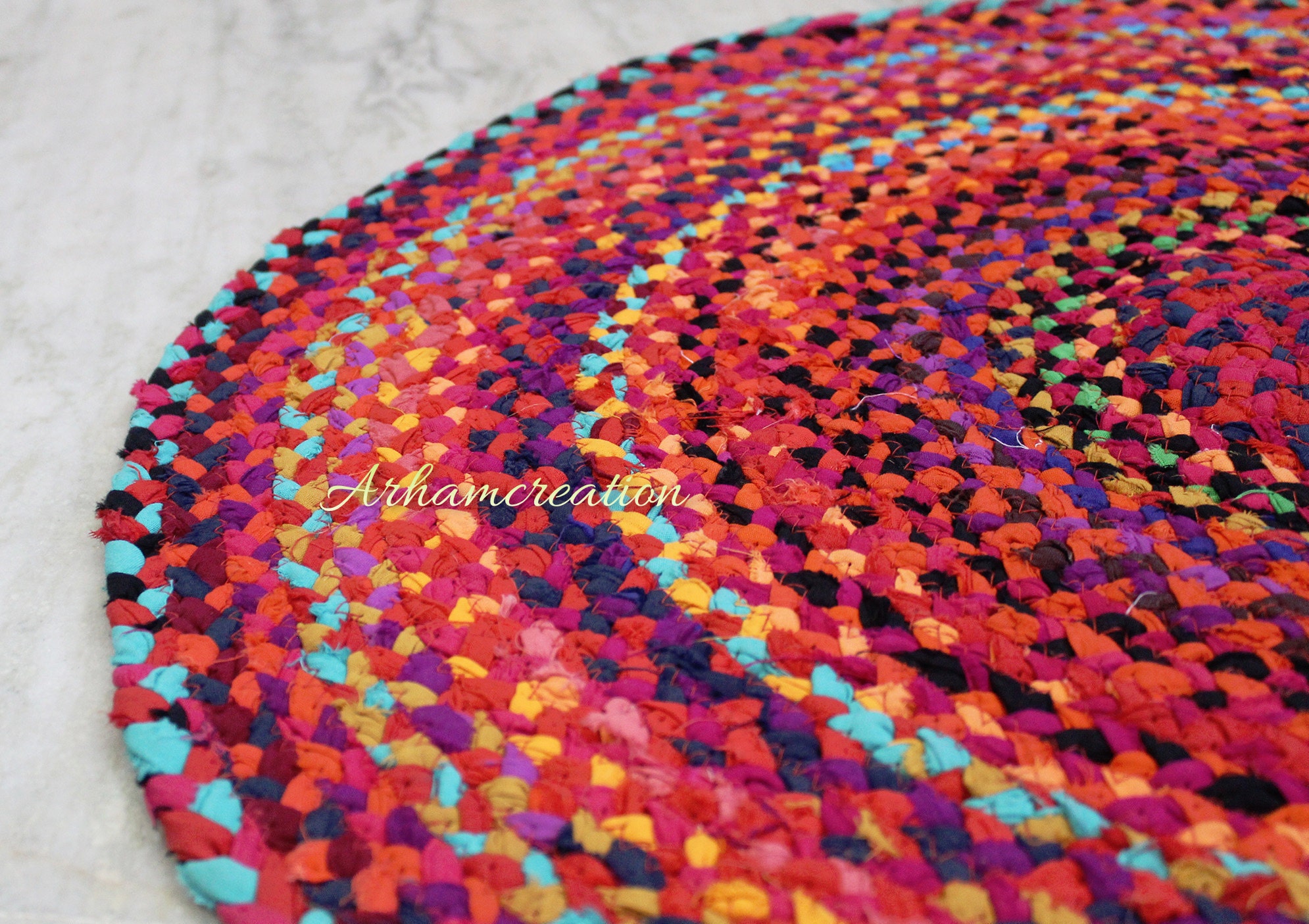 Rag Rug Carpet 2X2 FEET Colorful Round Rug Floor Covering | Etsy