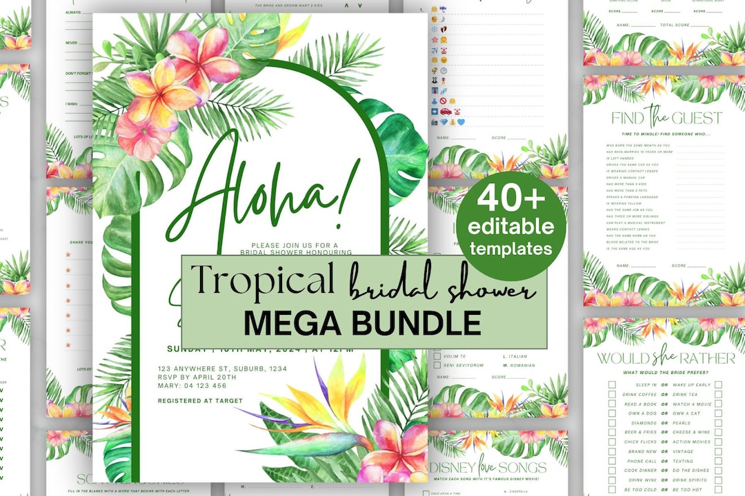 EDITABLE Hawaiian Tropical Bridal MEGA Bundle, Hawaiian Bridal Shower ...