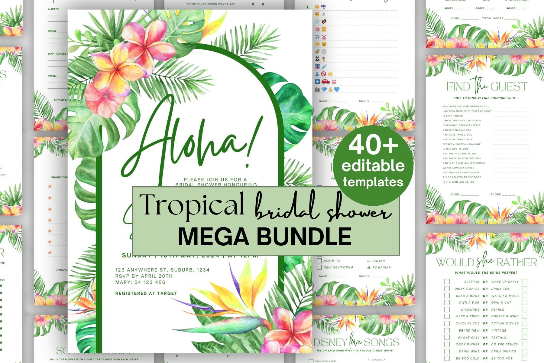EDITABLE Hawaiian Tropical Bridal MEGA Bundle, Hawaiian Bridal Shower ...