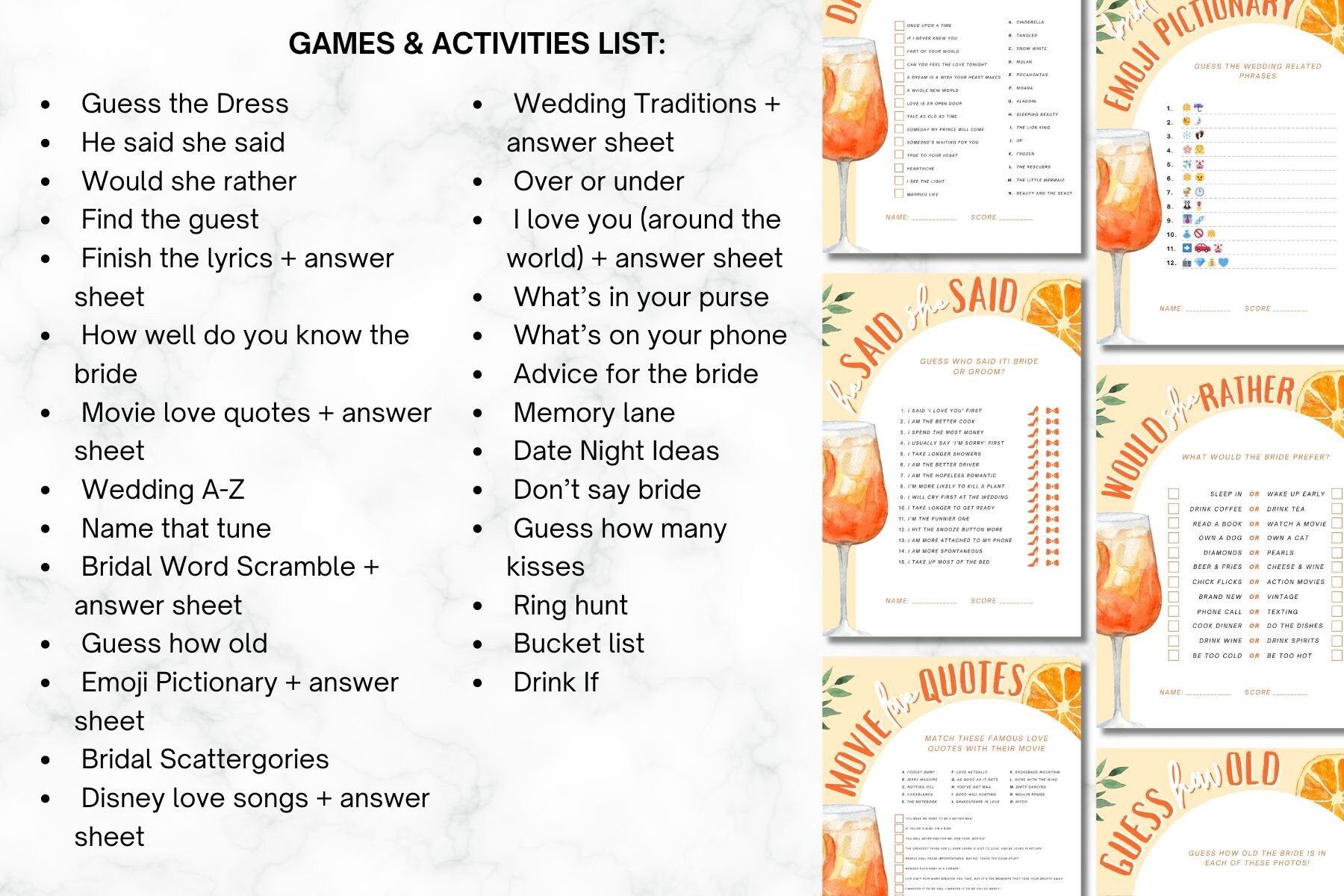 EDITABLE Italian Spritz Themed Bridal Shower Games Bundle, Edit in ...
