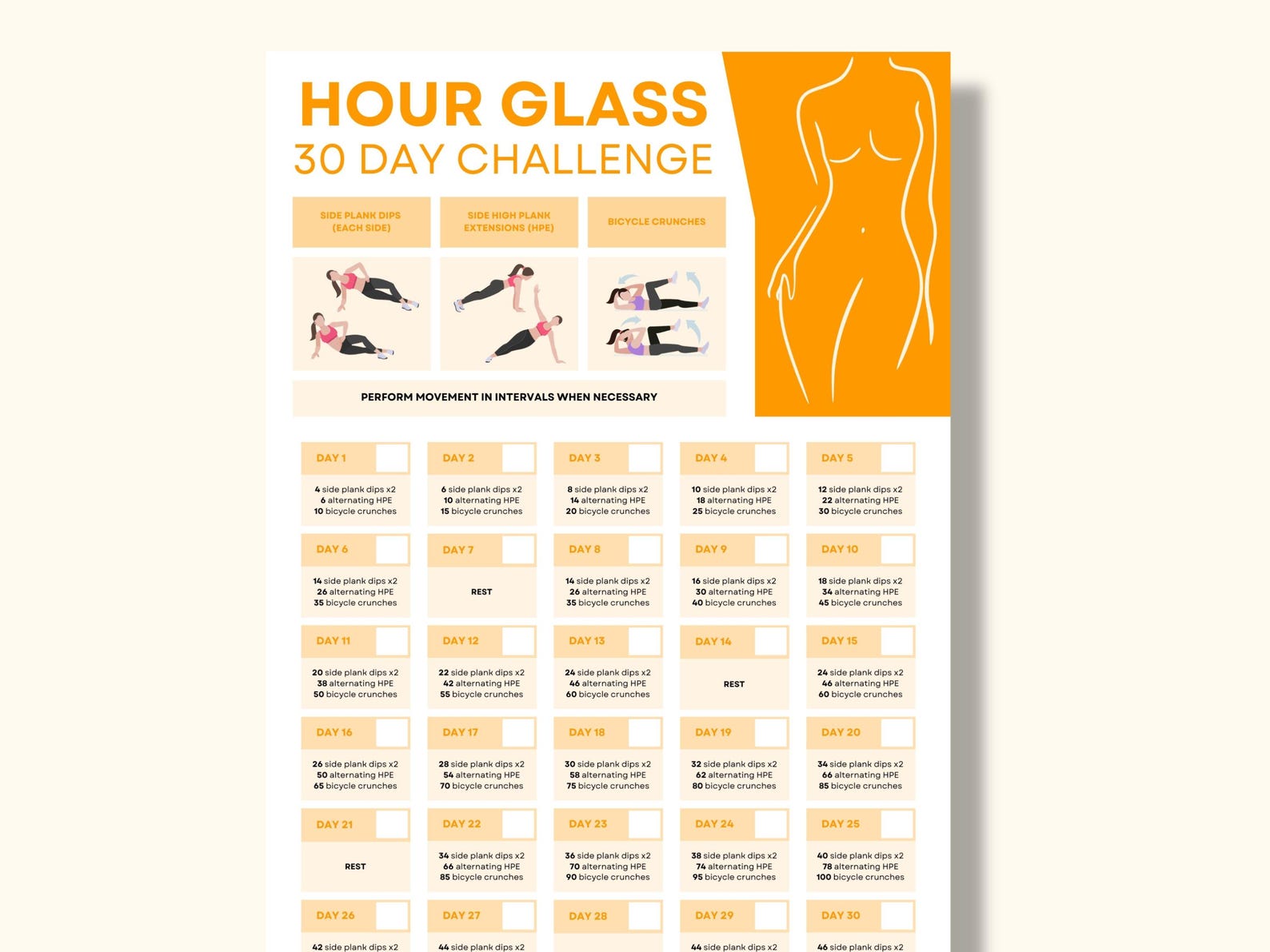 Hourglass 30 Day Challenge Workout Plan - Core, Oblique, and Glute ...