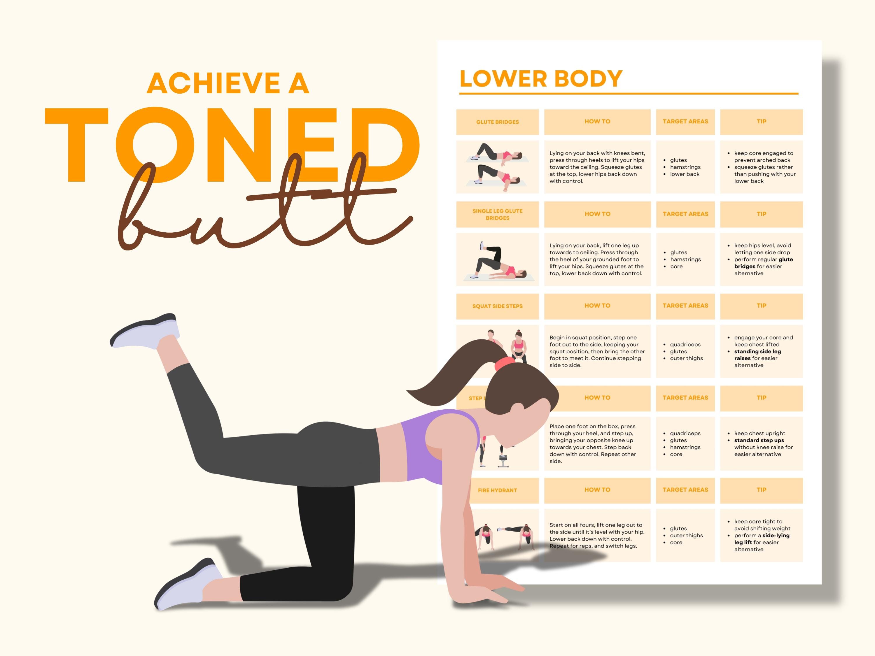 Lower Body Exercise Guide Printables | Toned Legs | Leg and Glute ...