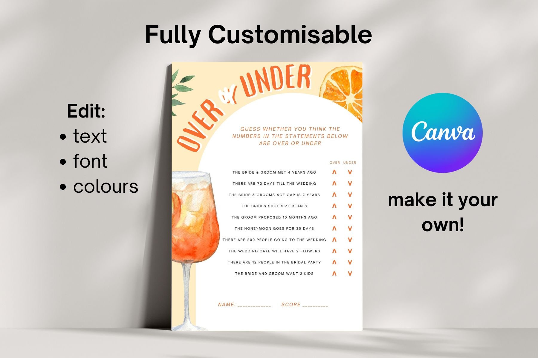 EDITABLE Italian Spritz Themed Bridal Shower Games Bundle, Edit in ...