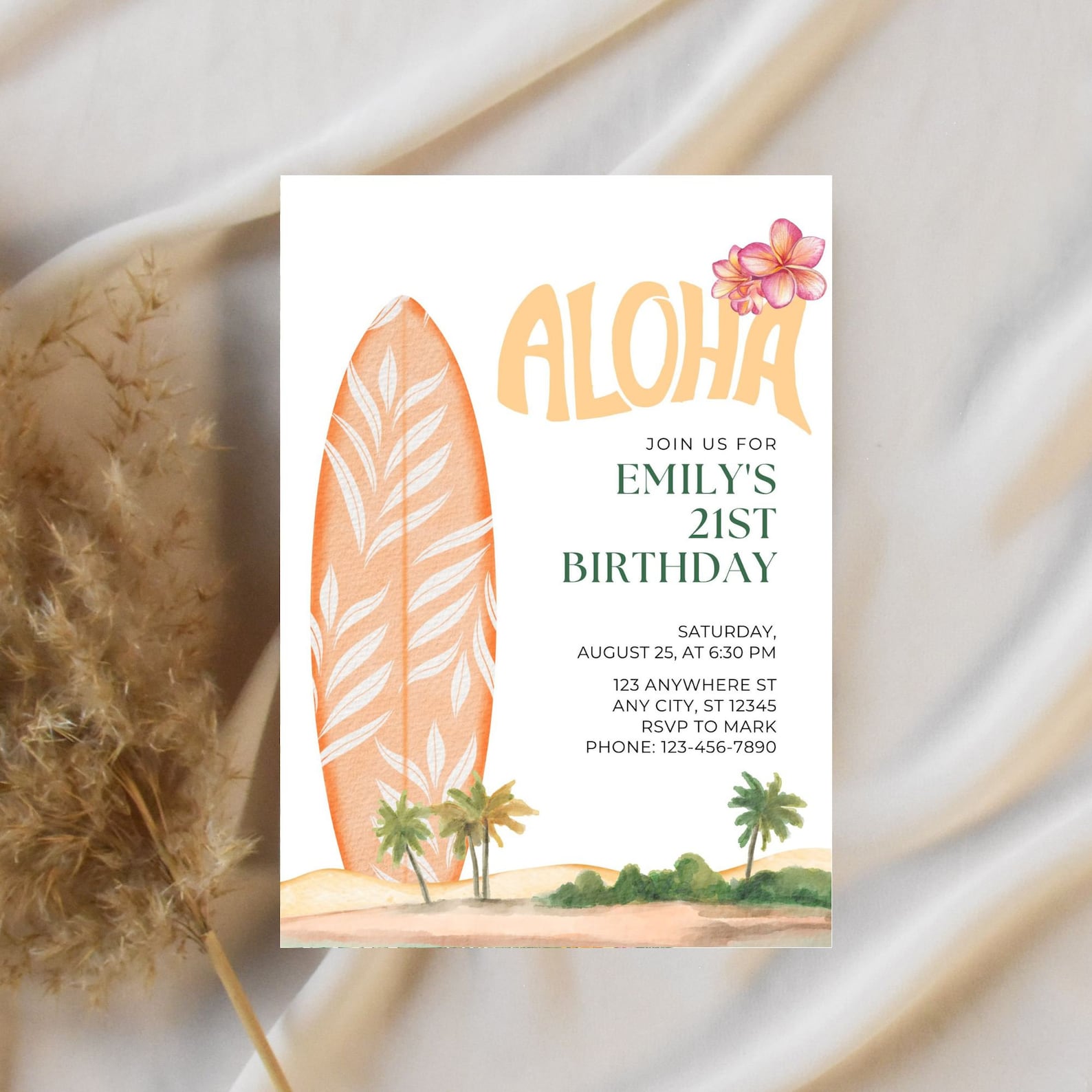 EDITABLE Surfboard Hawaiian Birthday Invitation Template, Aloha ...