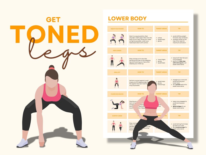 Lower Body Exercise Guide Printables | Toned Legs | Leg and Glute ...