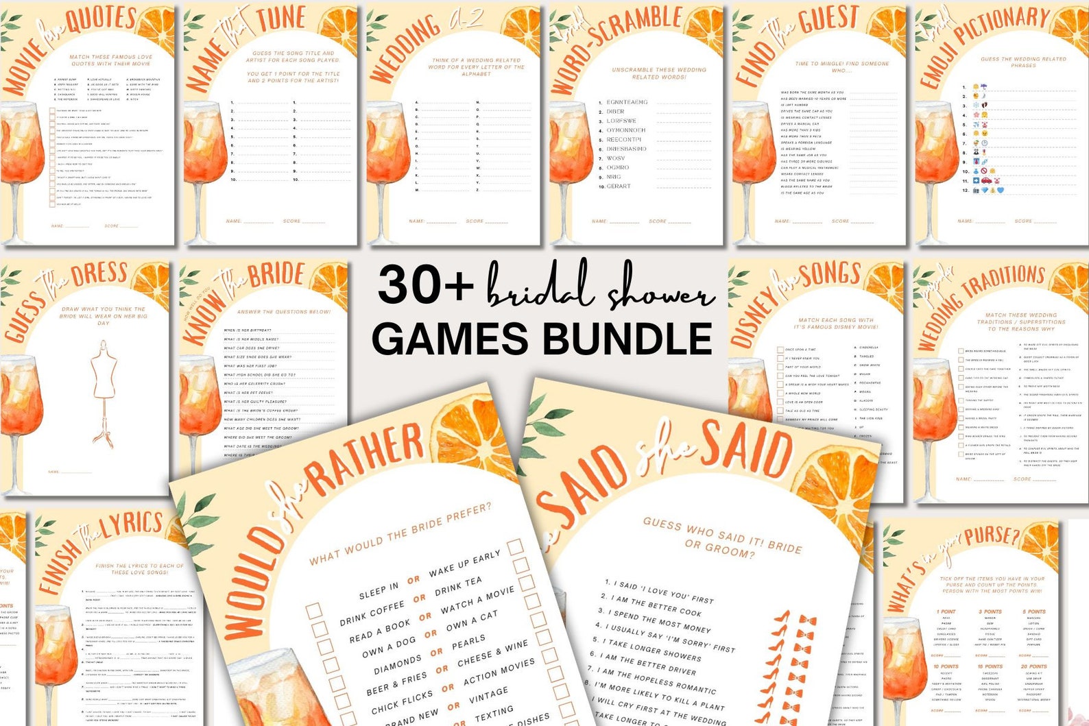 EDITABLE Italian Spritz Themed Bridal Shower Games Bundle, Edit in ...