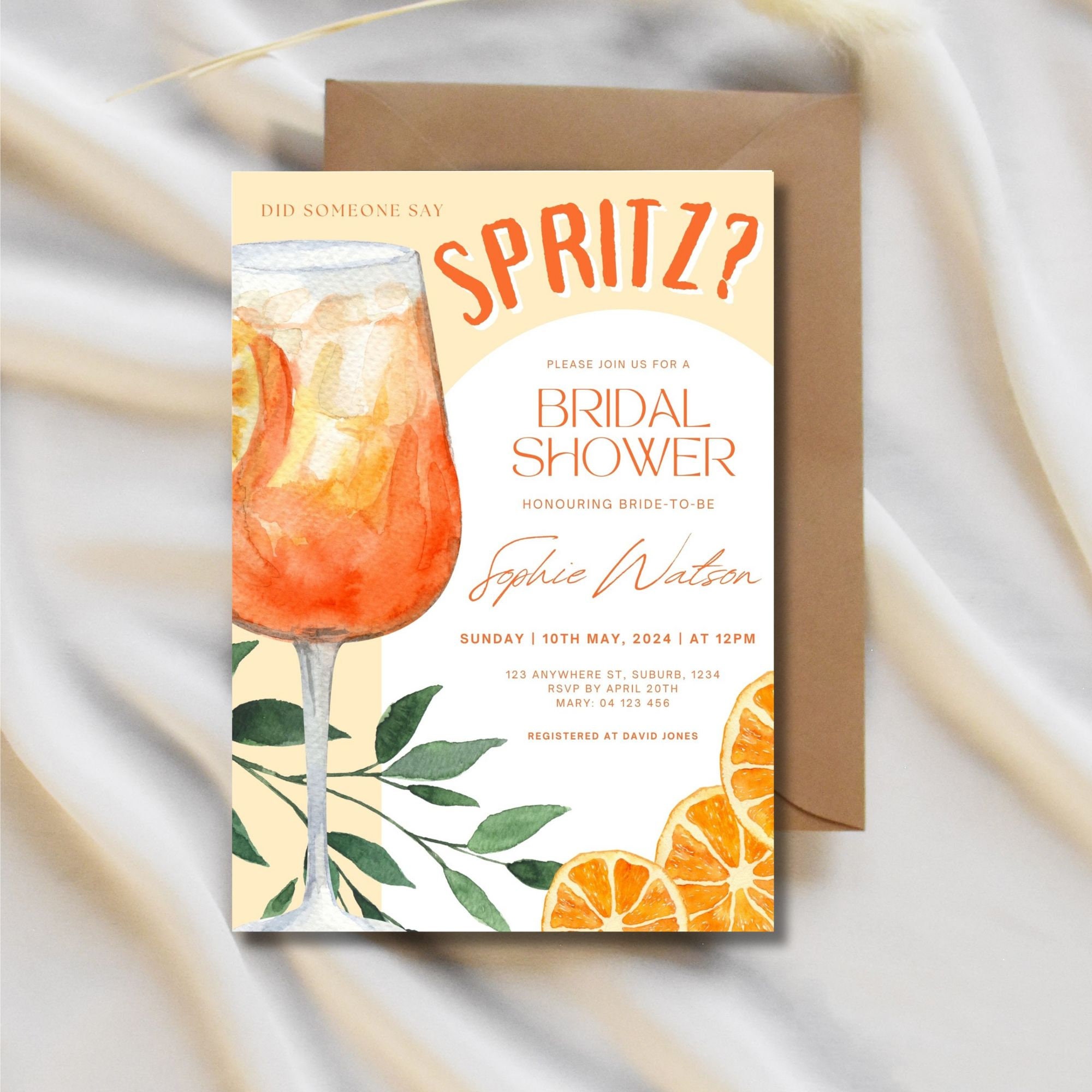 EDITABLE Italian Spritz Bridal Shower Invitation Template, Edit in ...