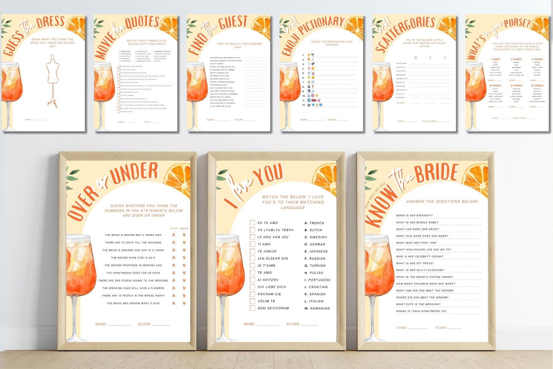 EDITABLE Italian Spritz Themed Bridal Shower Games Bundle, Edit in ...