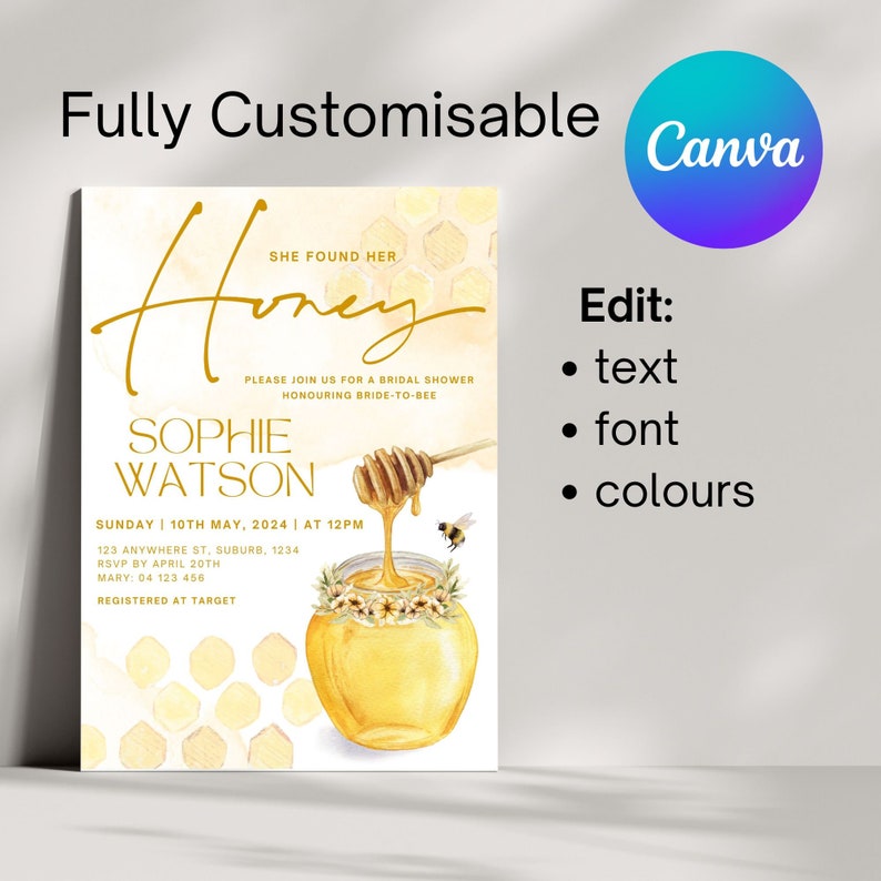 She Found Her Honey Bridal Shower Invitation Template, Edit in Canva ...