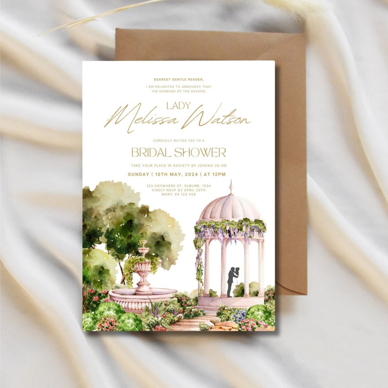 EDITABLE Bridgerton Inspired Rustic Garden Bridal Invitation, Elegant ...