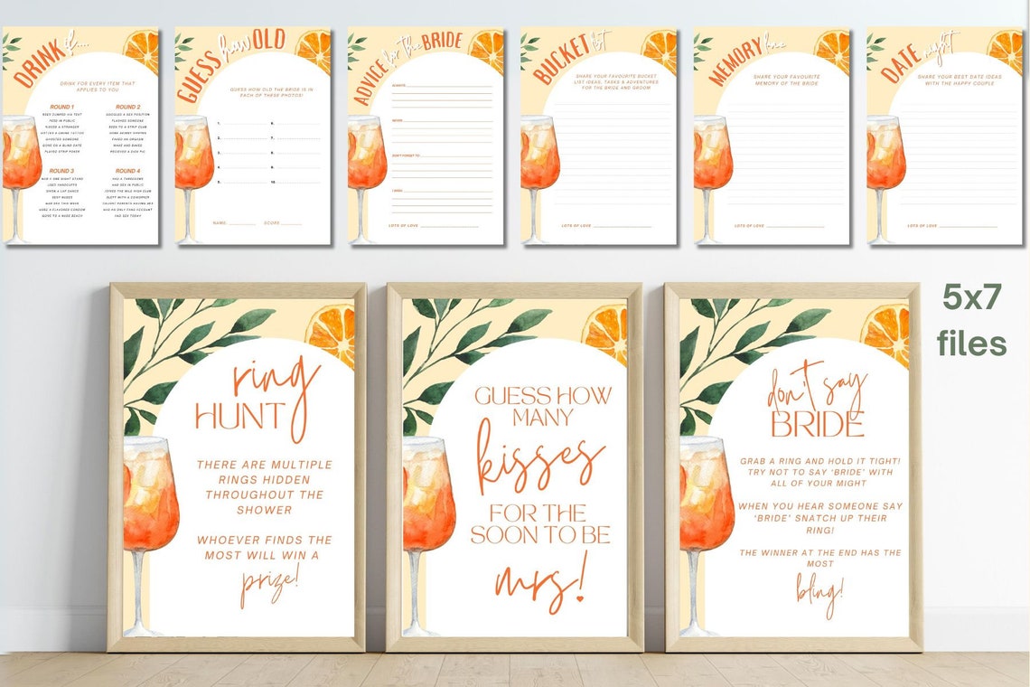 EDITABLE Italian Spritz Themed Bridal Shower Games Bundle, Edit in ...