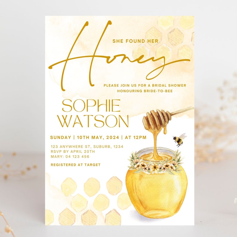 She Found Her Honey Bridal Shower Invitation Template, Edit in Canva ...