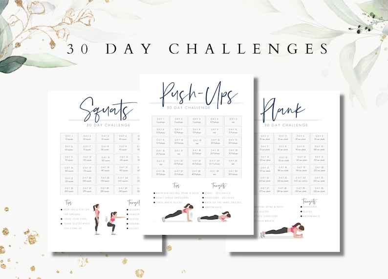 Fitness 30 Day Challenge Printable / Squat Challenge / Plank Challenge ...