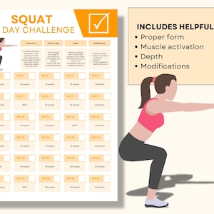 Squat 30 Day Challenge Template | Printable Daily Fitness Tracker for ...