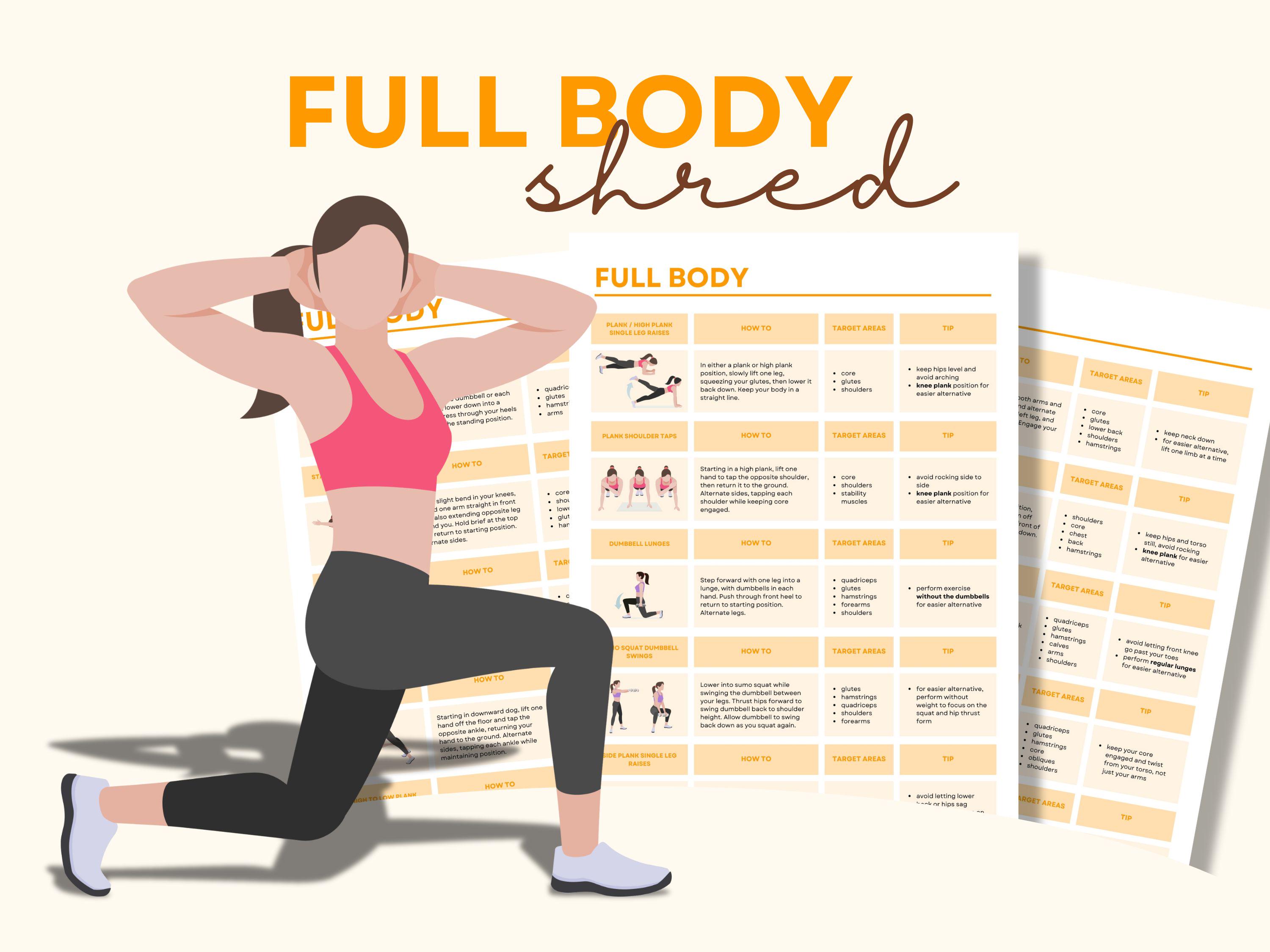 Full Body Shredding Workout Printables | Total Body Strength & Toning ...