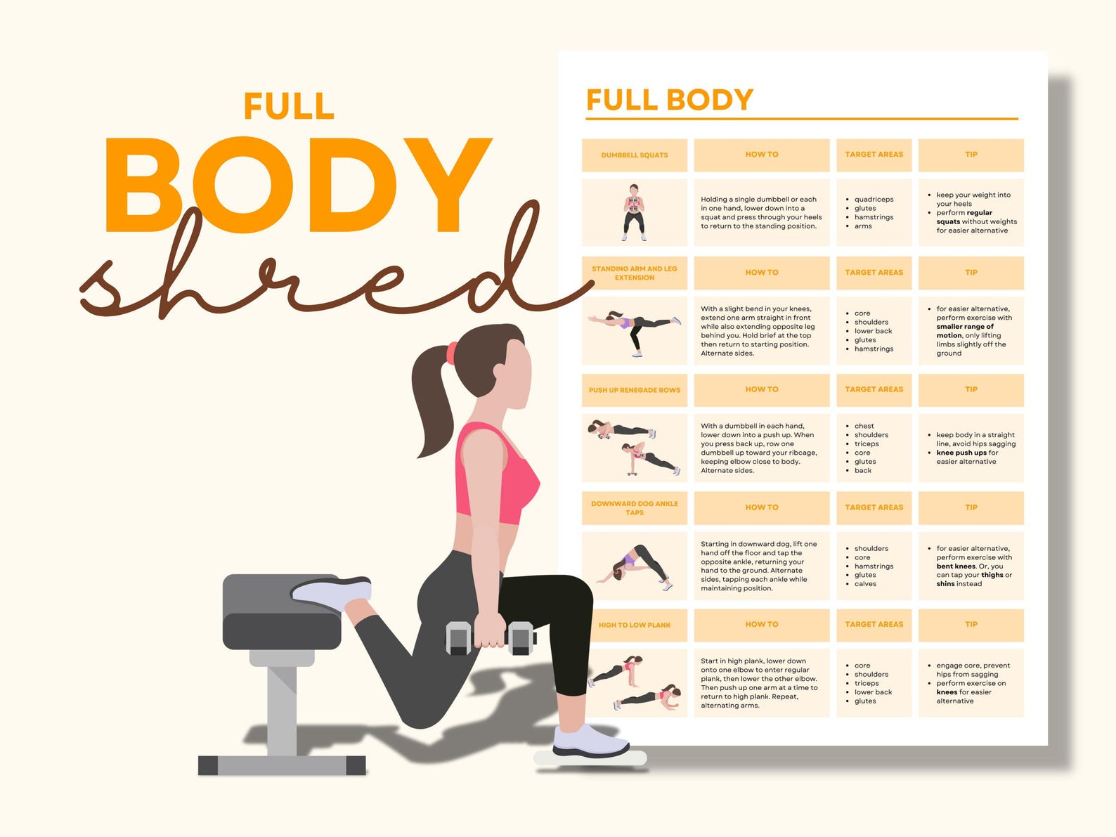 Full Body Shredding Workout Printables | Total Body Strength & Toning ...