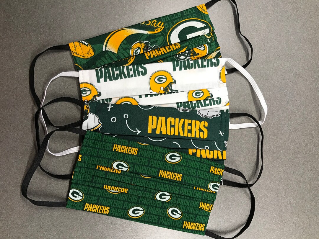 Green Bay Packers Pleated Pocket Filter Nose Wire Face Mask, 100% ...