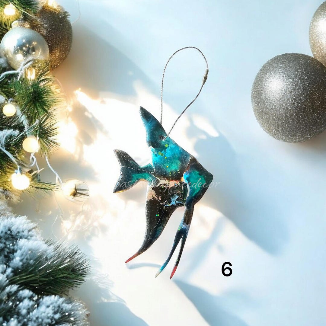 Handmade Colorful Angel Fish Christmas Ornament Resin on Wood Multi ...