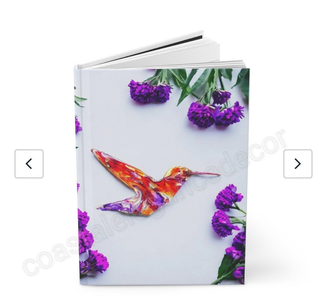 Orange Hummingbird Art Print and Purple Flowers Hardcover - Etsy