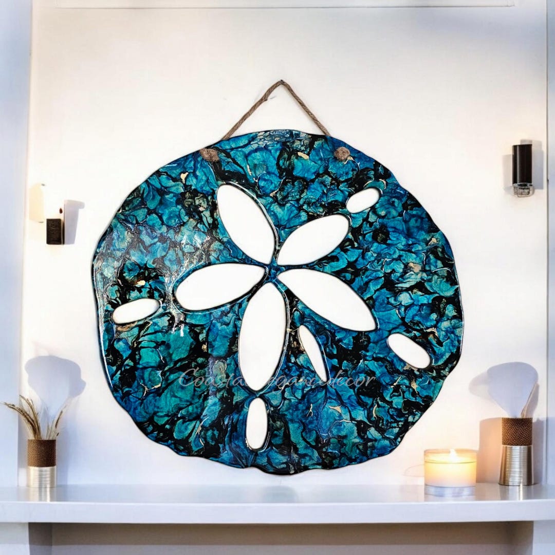 Large Tropical Sand Dollar Coastal Wall Decor Resin and Wood 21 Inch ...