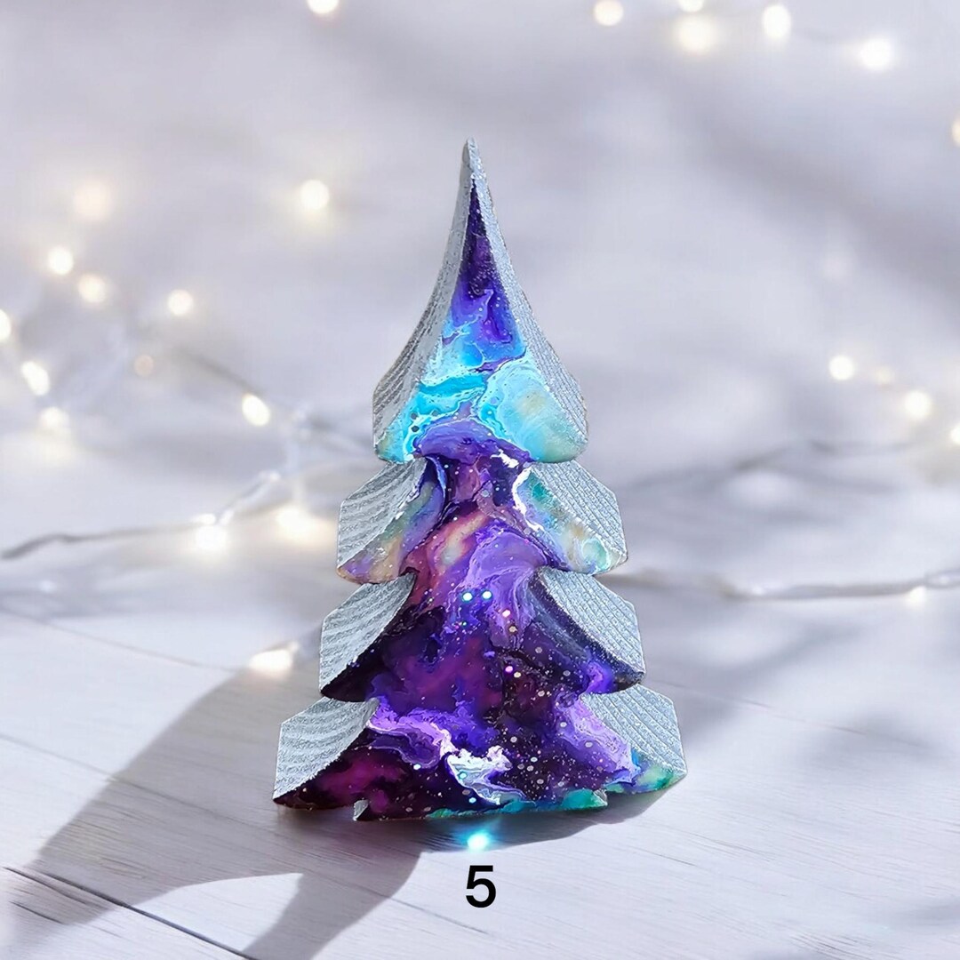 Handmade Fancy Mantel Little Christmas Trees Chunky Wood and Resin ...