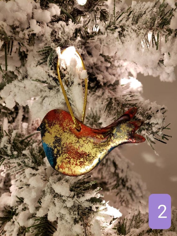 Colorful Little Sitting Bird Resin on Wood Christmas Ornaments - Etsy