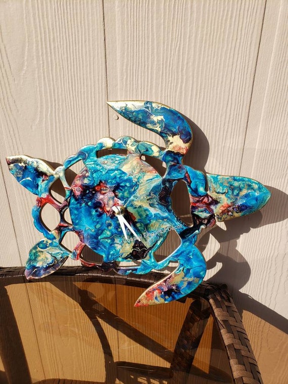 Unique Polynesian Style Turtle Clock Wood With Resin Two | Etsy