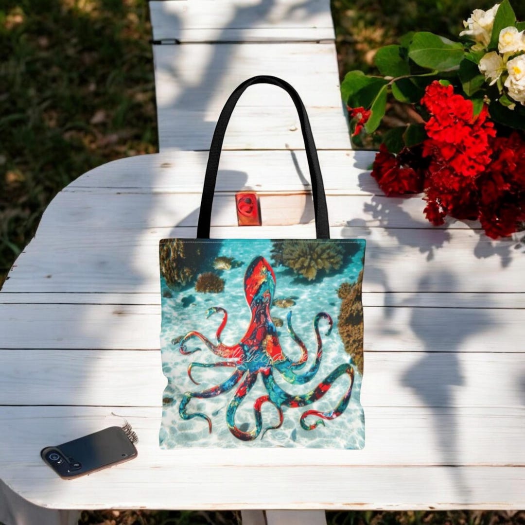 Original Octopus Tote Bag Ocean Art Beach Bag Shopper, Double Sided ...