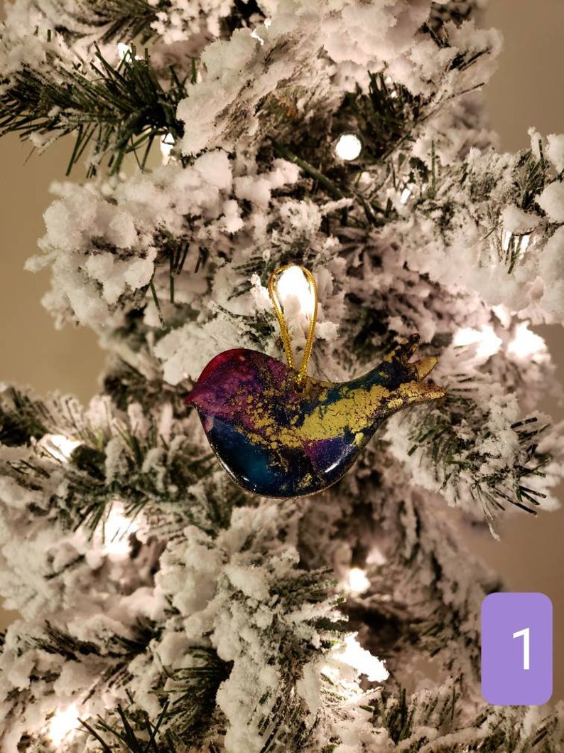 Colorful Little Sitting Bird Resin on Wood Christmas Ornaments - Etsy