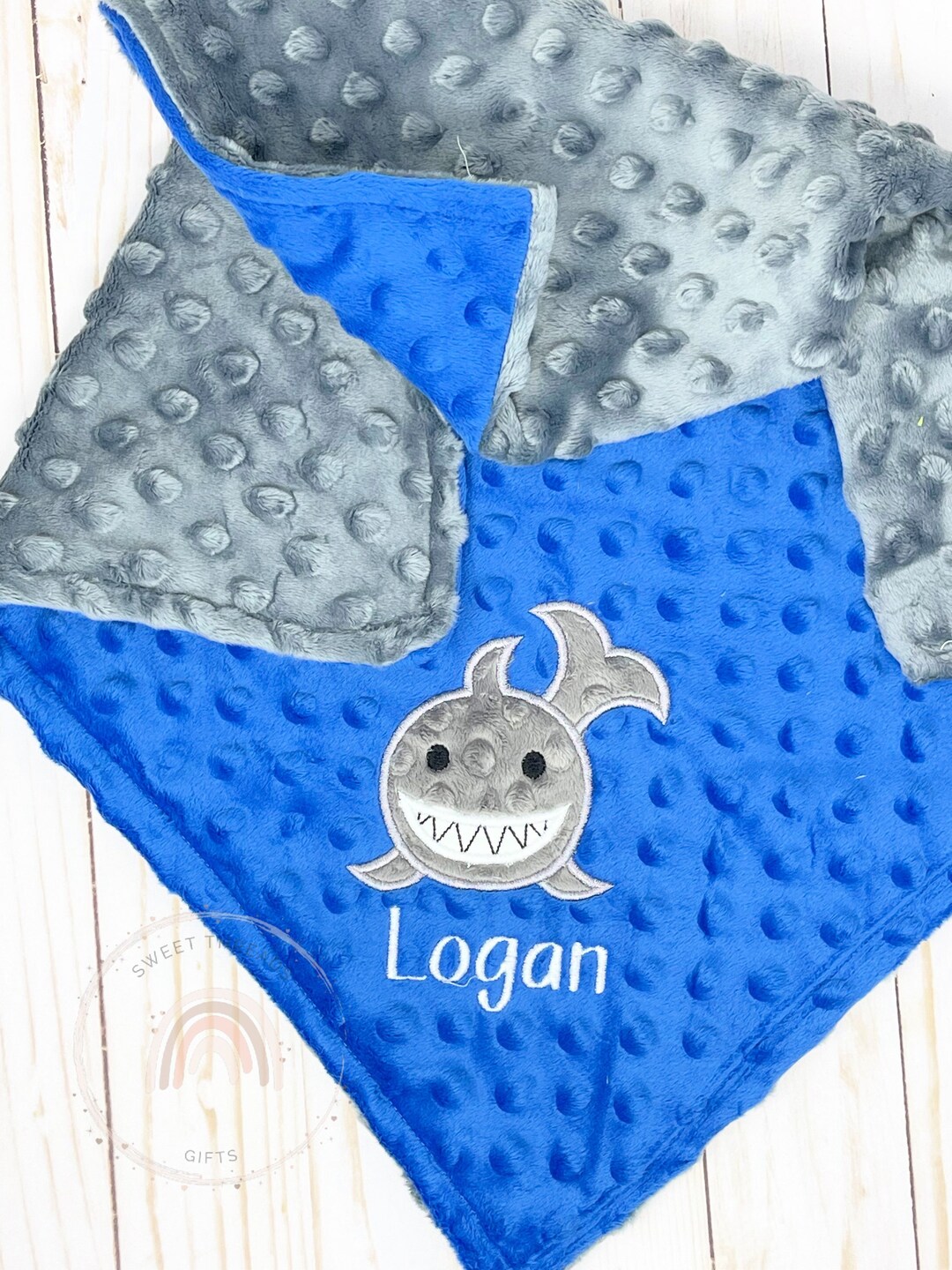 Shark Baby Blanket | Personalized Minky Blanket | Minky Baby Blanket ...