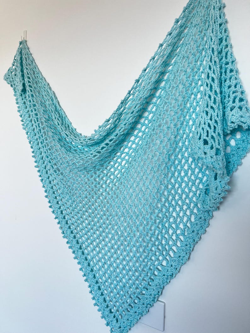 Net Triangle Shawl - Light Blue| Organic Cotton | Handmade | Crochet ...