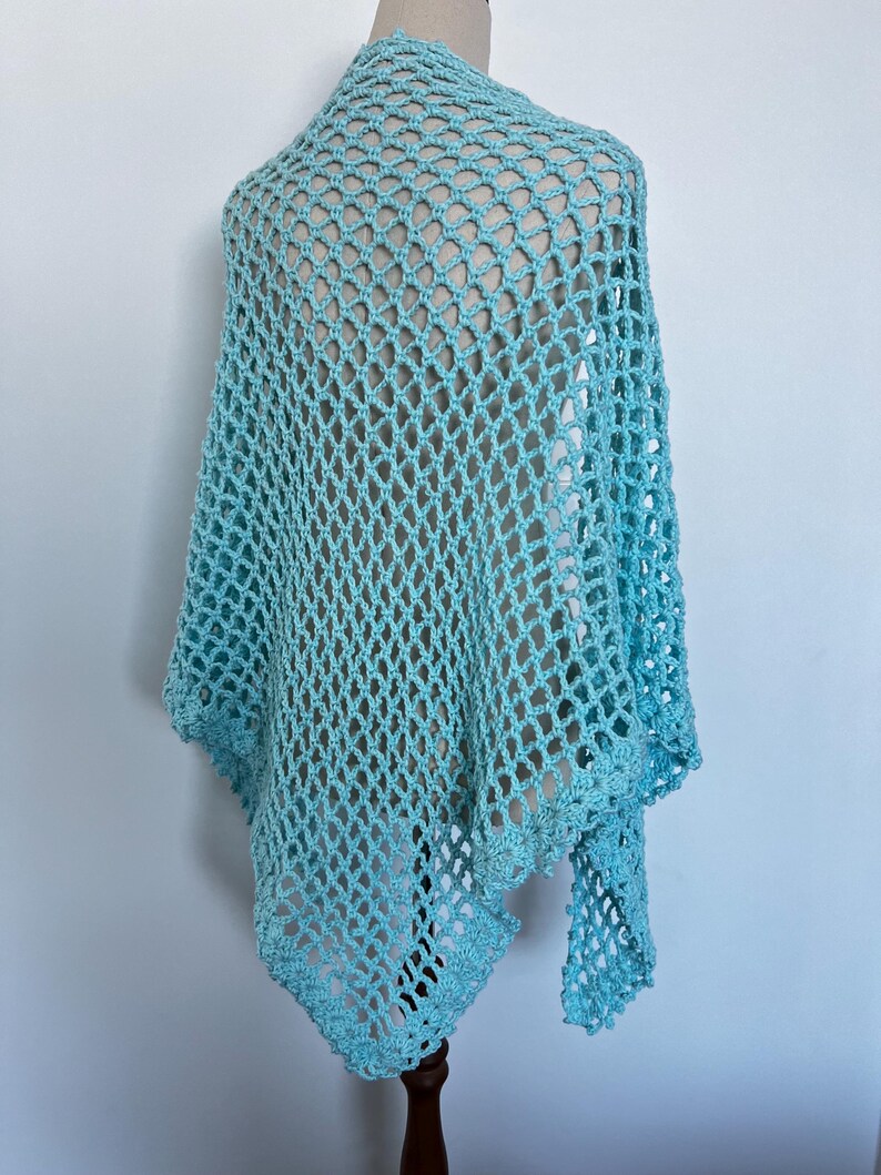 Net Triangle Shawl - Light Blue| Organic Cotton | Handmade | Crochet ...
