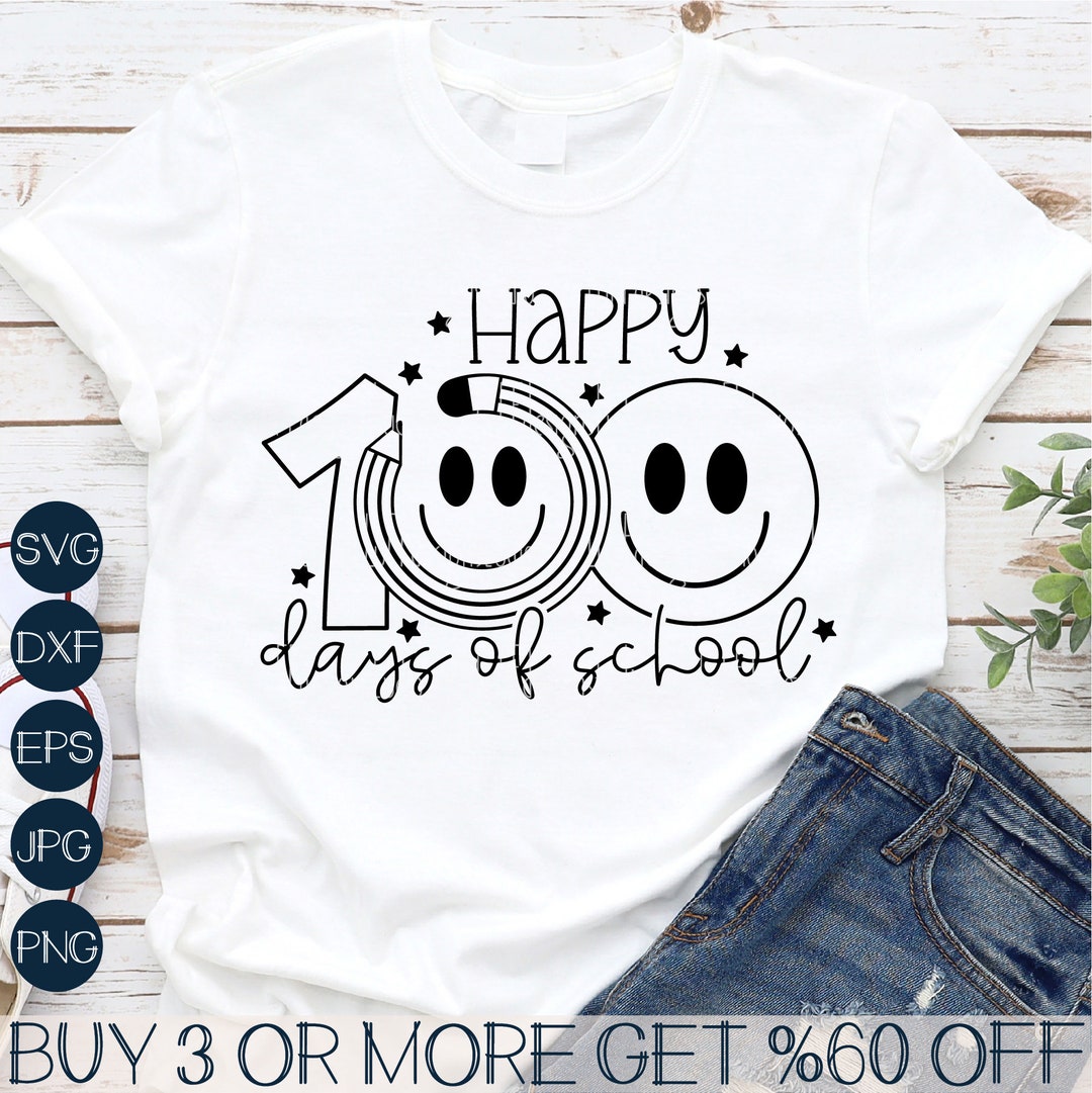 100 Days of School SVG, Smiley Face SVG, Funny 100th Day of School SVG ...