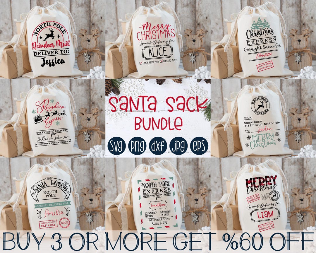 Santa Sack SVG Bundle, Christmas Sack SVG, Personalized Gift Bag SVG ...