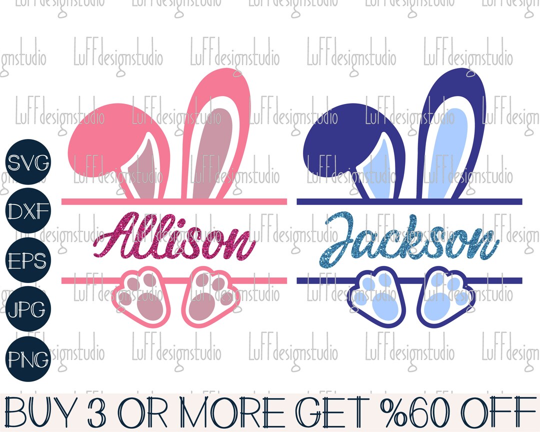 Easter SVG, Split Easter Bunny SVG, Easter Monogram SVG, Bunny Name Frame Svg, Png, Svg Files ...