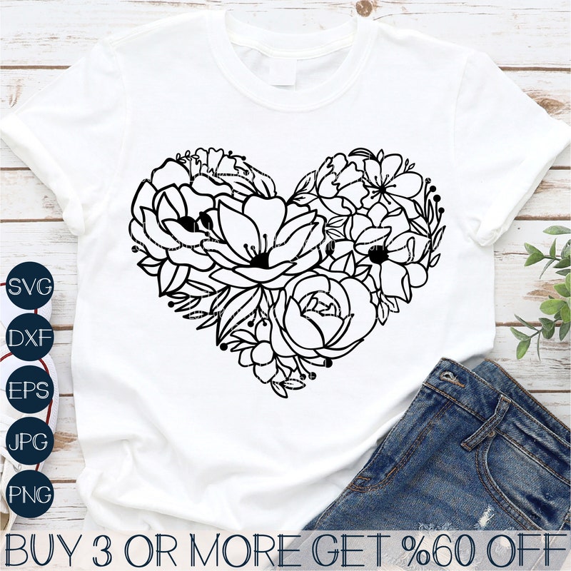 Flower Heart Svg - Etsy