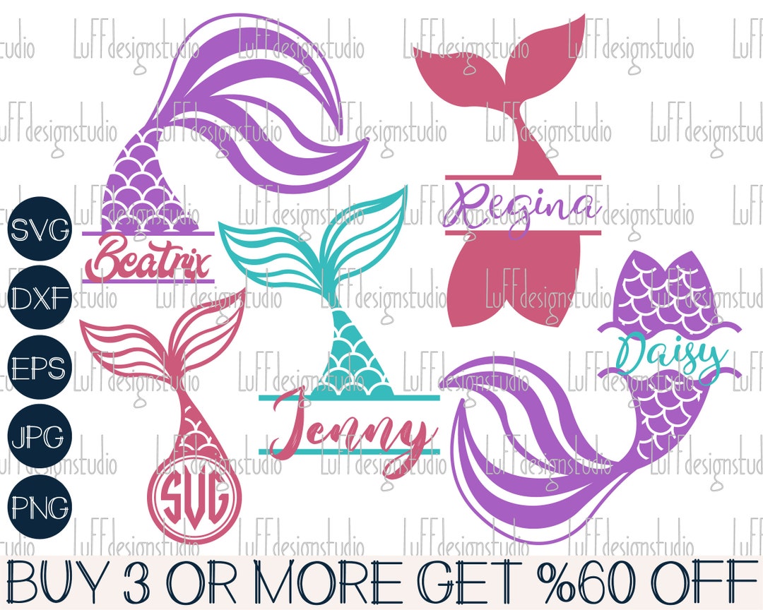 Mermaid Tail Monogram SVG Bundle, Split Mermaid Frame SVG, Birthday ...