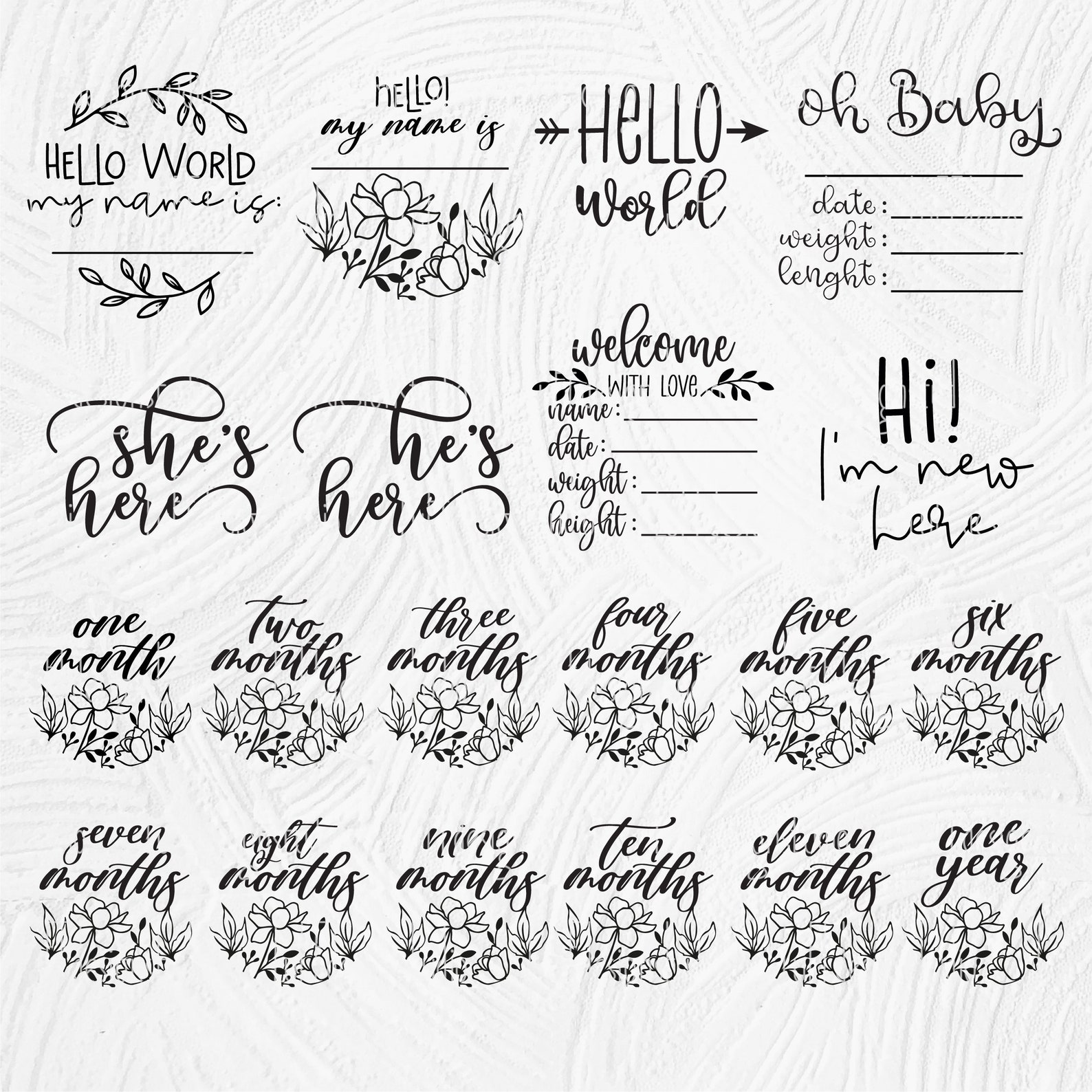 Baby Monthly Milestone SVG, Hello World SVG, Baby SVG Bundle, Glowforge ...