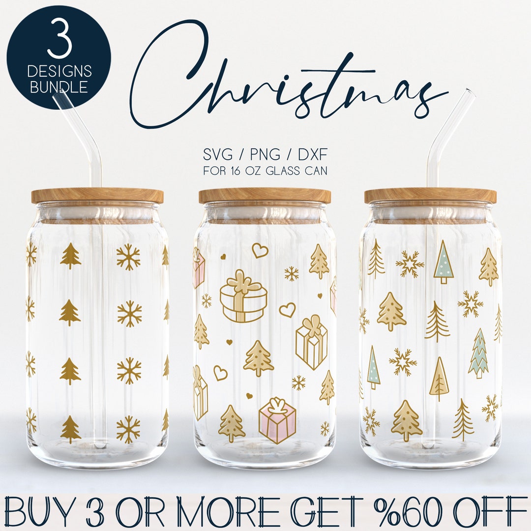 Christmas Libbey Glass SVG Bundle, New Year 16oz Beer Can Wrap Svg Png ...