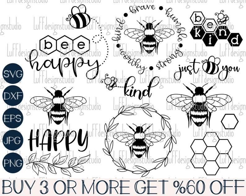 Bee SVG Bundle, Bee Kind SVG, Bee Happy SVG, Bumble Bee Svg, Honeycomb ...
