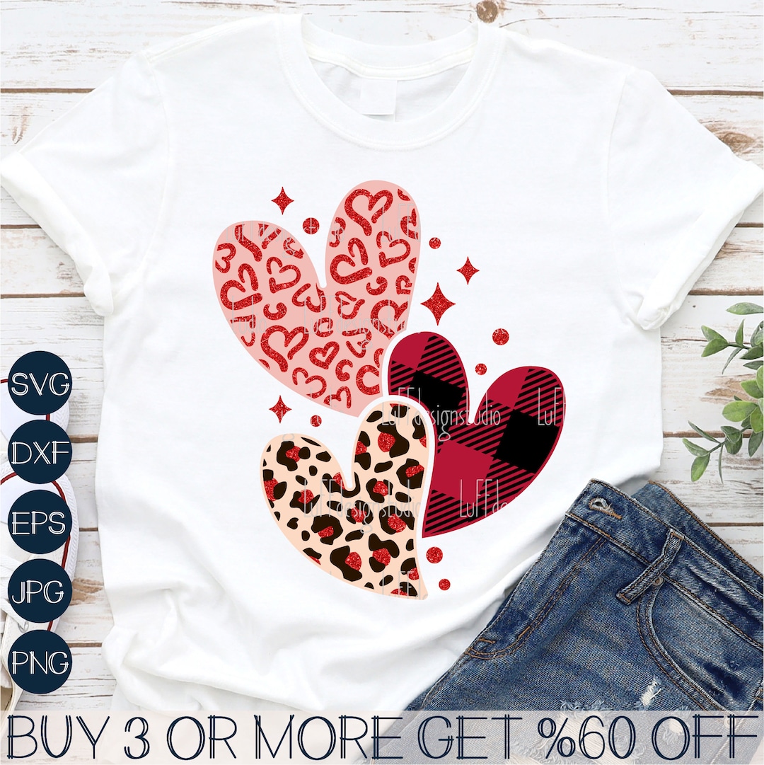 Leopard Heart SVG, Triple Hearts PNG, Valentine Heart SVG, Love Svg ...