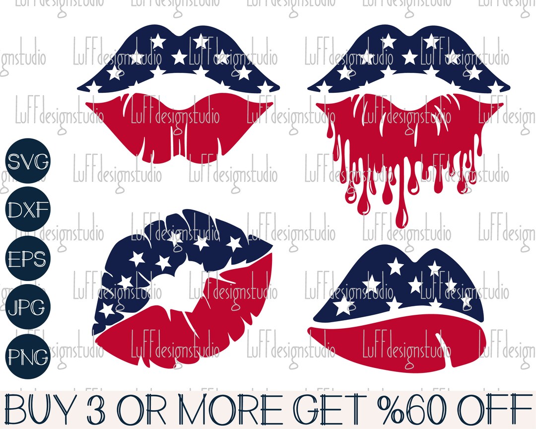 American Flag Lips SVG, 4th of July Dripping Lips SVG, Funny Patriotic ...