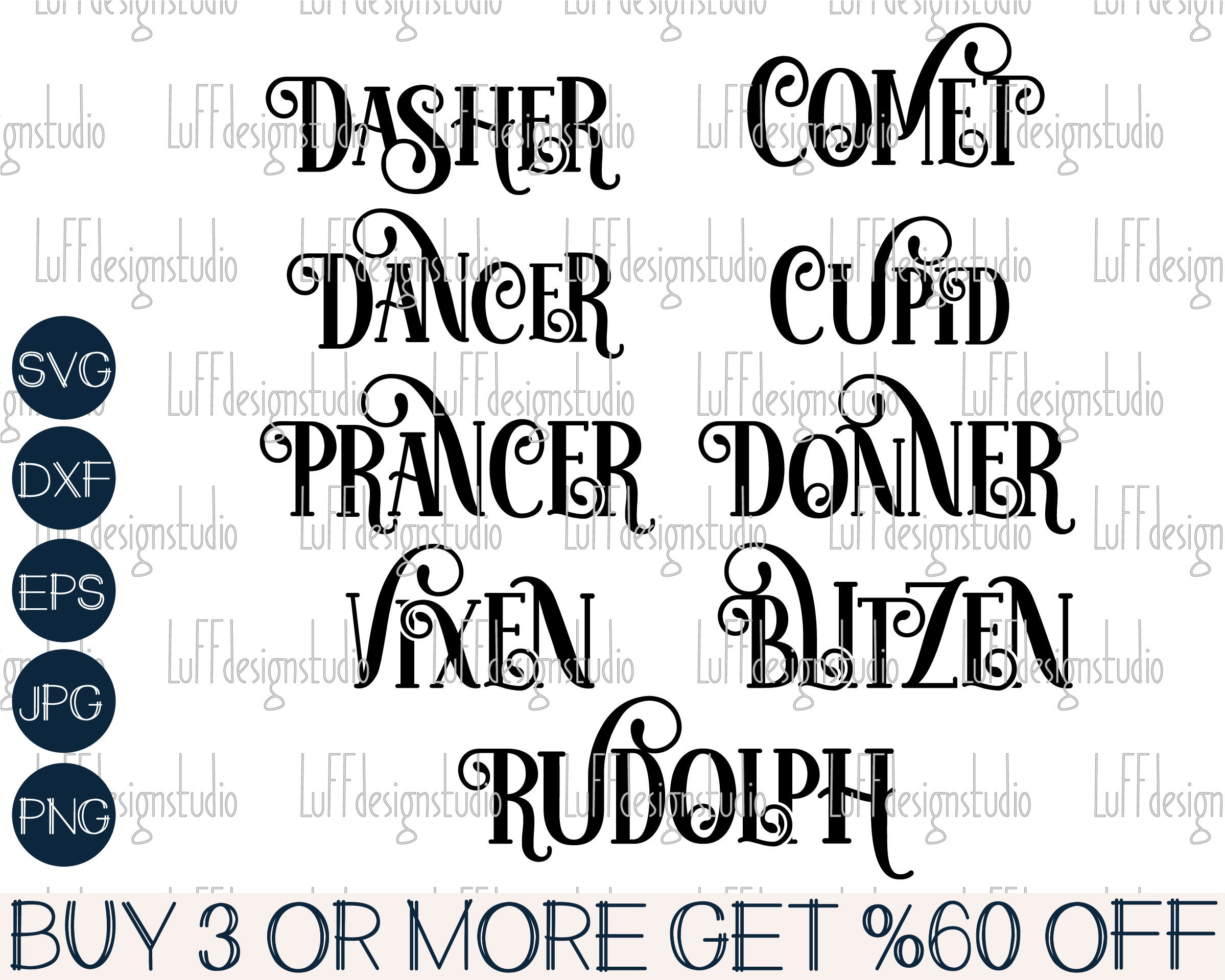 Reindeer Names SVG Santas Reindeers SVG Christmas SVG - Etsy