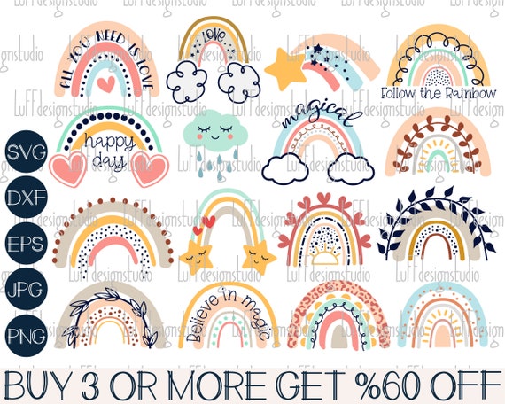 Painting 60 % OFF Rainbows Svg ai dxf Rainbow digital vector clipart ...