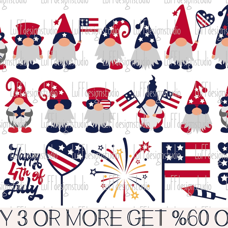Gnome 4th of July Clipart - Etsy