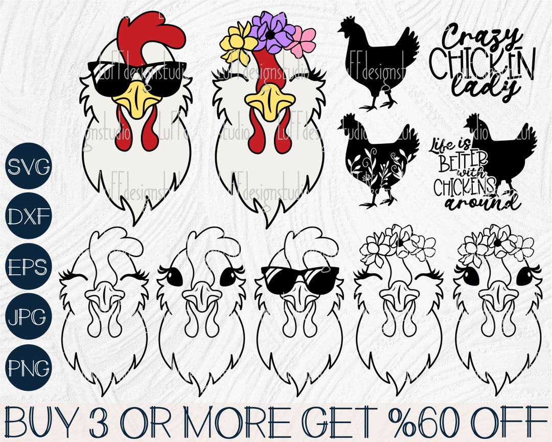 Chicken SVG Bundle, Rooster SVG, Funny Farm Animal SVG, Chicken Face ...