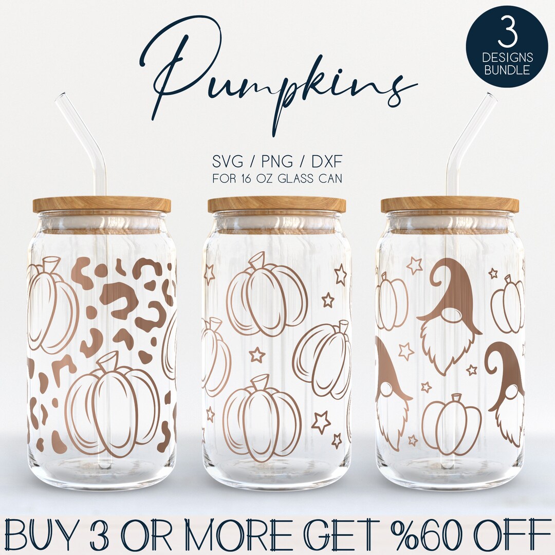 Pumpkin Libbey Glass SVG Bundle, Halloween 16oz Beer Can Wrap Svg Png ...